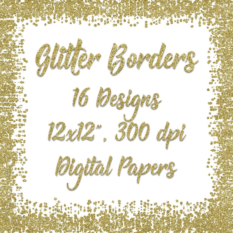 Gold Glitter Borders Digital Paper - So Fontsy