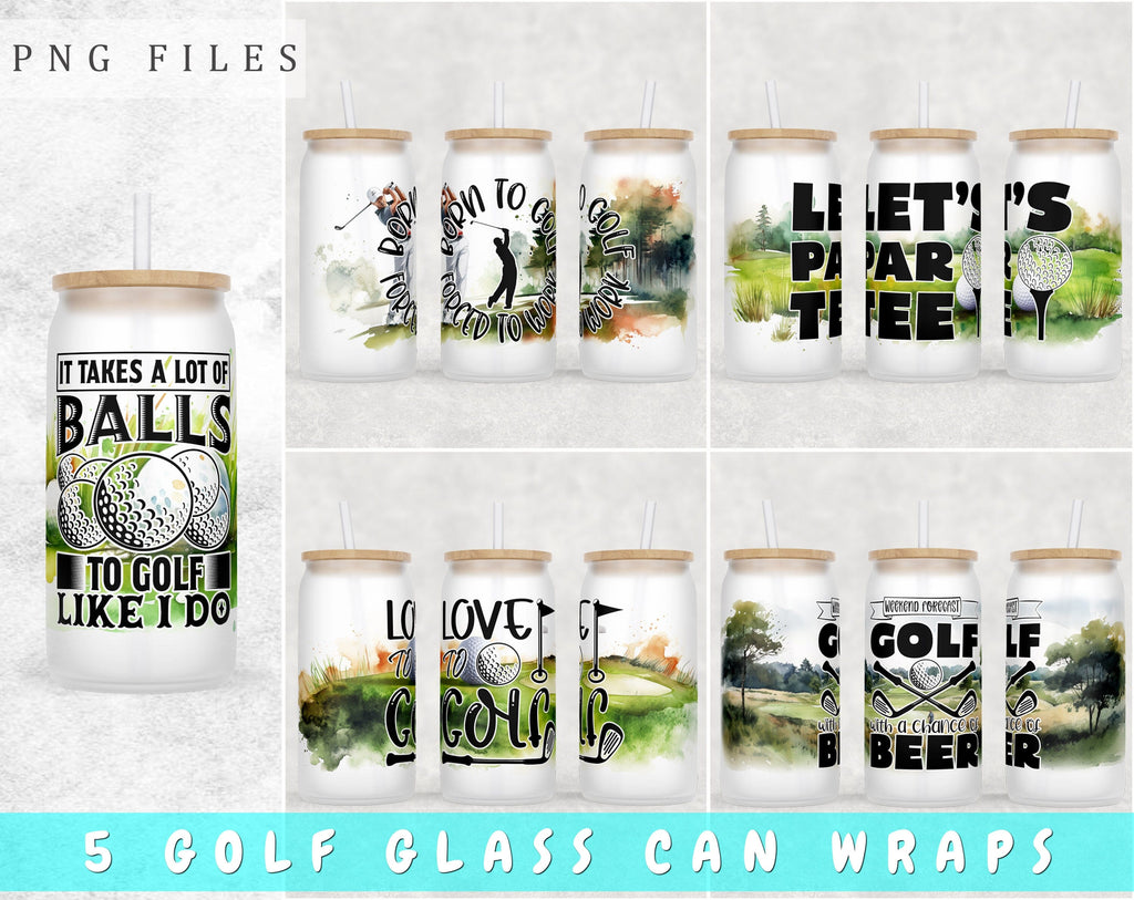 Golf Libbey Glass Can Wraps, 16oz Glass Can Sublimation Designs, Golf ...