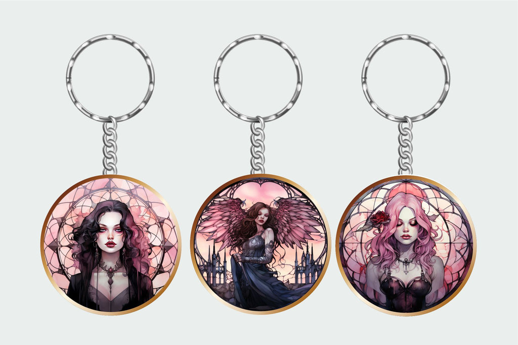 Gothic Girl Keychain Bundle: Halloween Stained Glass Style - So Fontsy