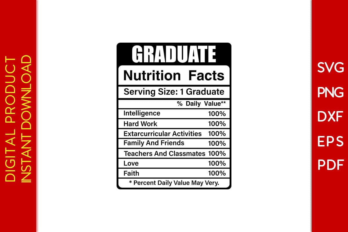 Graduate Nutrition Facts SVG PNG PDF Cut File - So Fontsy