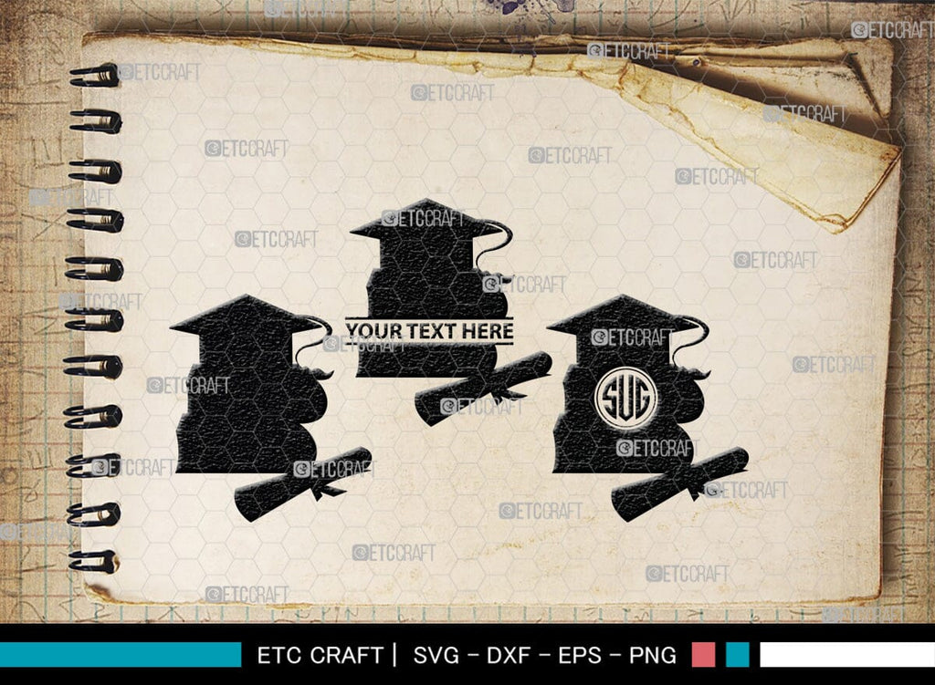 Graduation Cap Monogram, Graduation Cap Silhouette, Graduate SVG ...