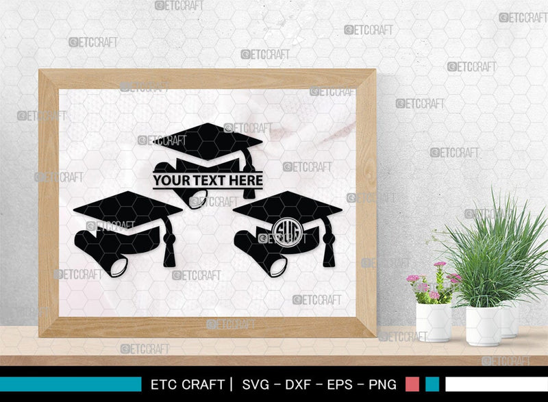 Graduation Cap Monogram, Graduation Cap Silhouette, Graduate SVG ...