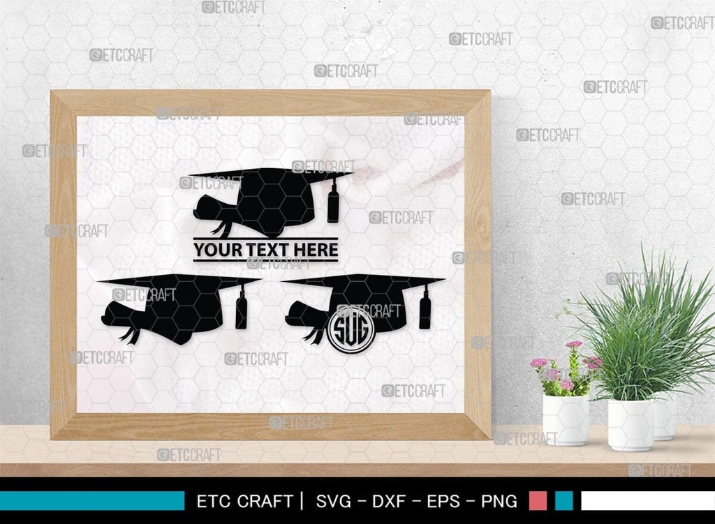 Graduation Cap Monogram, Graduation Cap Silhouette, Graduate SVG ...