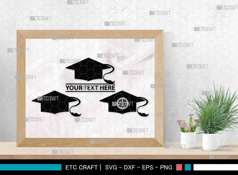 Graduation Cap Monogram, Graduation Cap Silhouette, Graduate SVG ...