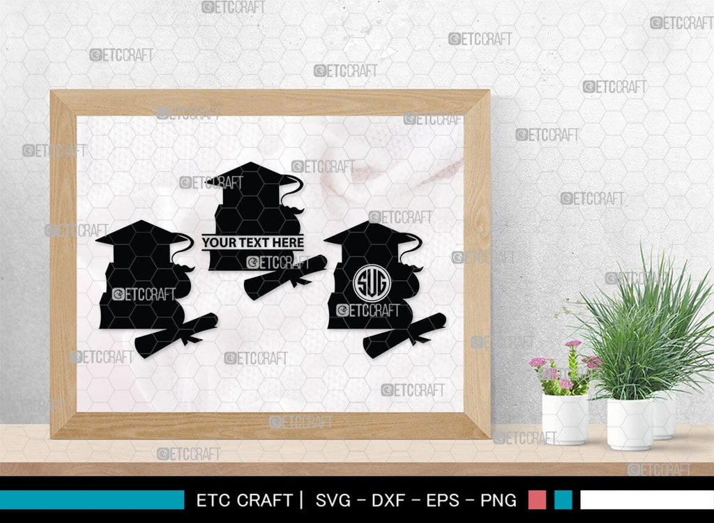 Graduation Cap Monogram, Graduation Cap Silhouette, Graduate SVG ...