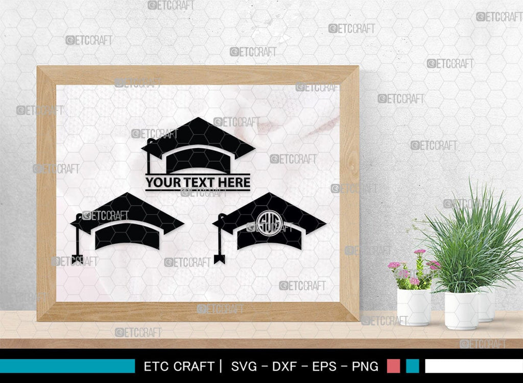 Graduation Cap Monogram, Graduation Cap Silhouette, Graduate SVG, Grad ...