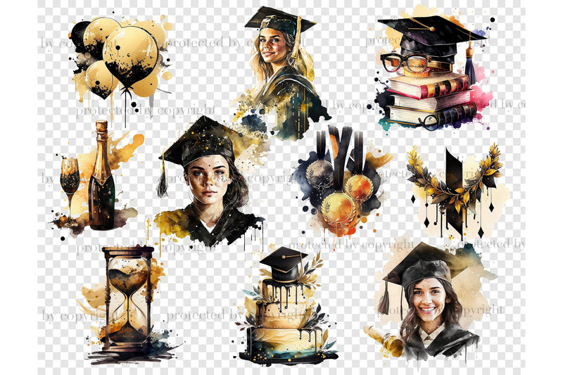 Graduation Clipart Bundle | Watercolor Digital Image - So Fontsy