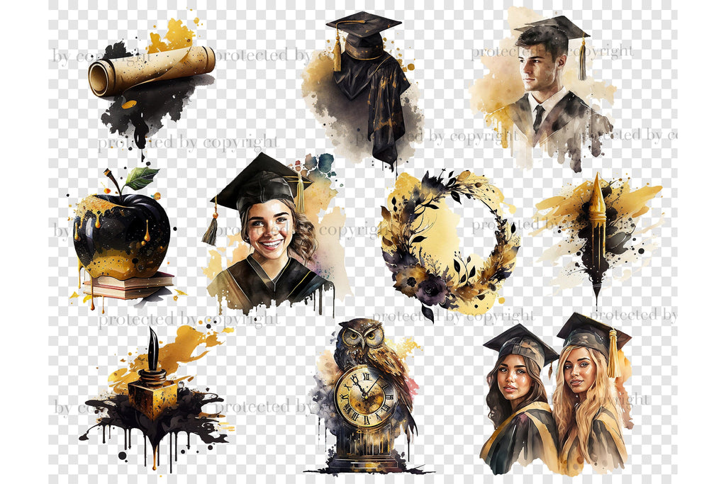 Graduation Clipart Bundle | Watercolor Digital Image - So Fontsy