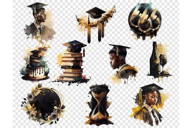 Graduation Elements Set | African American Clipart Bundle - So Fontsy