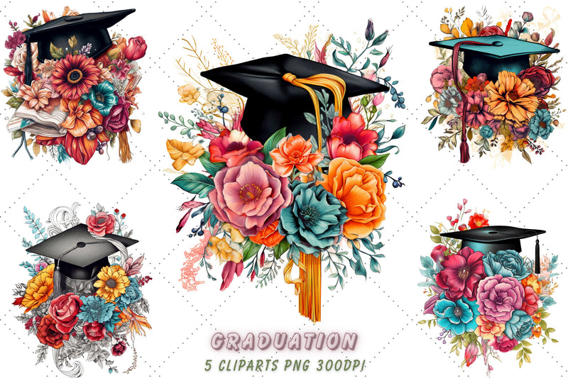 graduation Sublimation Floral Clipart Bundle, Sublimation, graduation ...