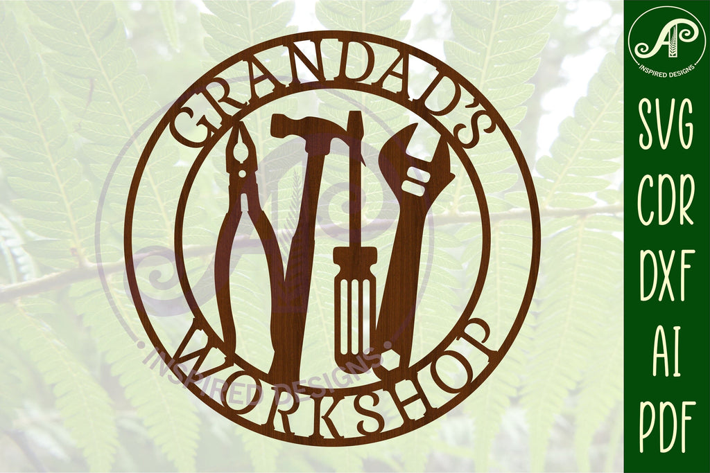 Grandad's Workshop tools sign svg laser cut template - So Fontsy