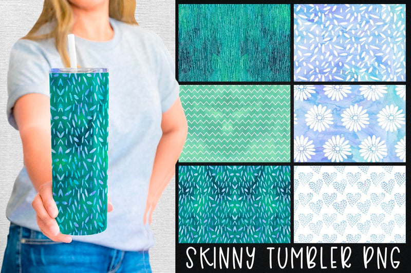 Green and Blue Watercolor Skinny Tumbler Wrap Collection - Sublimation ...