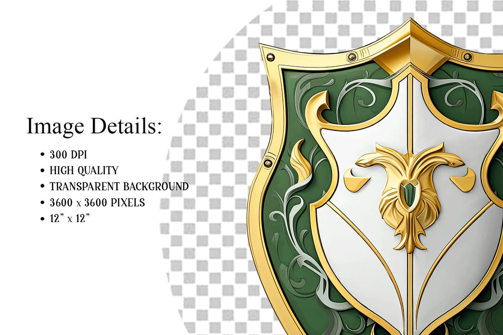 Green & Gold Royal Knight Shields Clipart - 13 PNG Images - So Fontsy