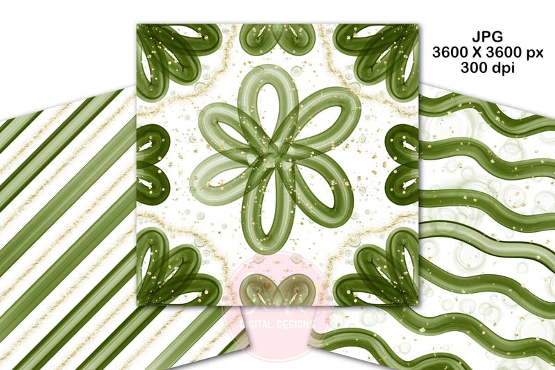 Green Ink Glitter Digital Papers Backgrounds Set - So Fontsy