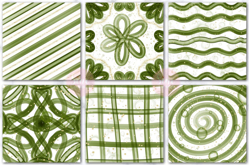 Green Ink Glitter Digital Papers Backgrounds Set - So Fontsy