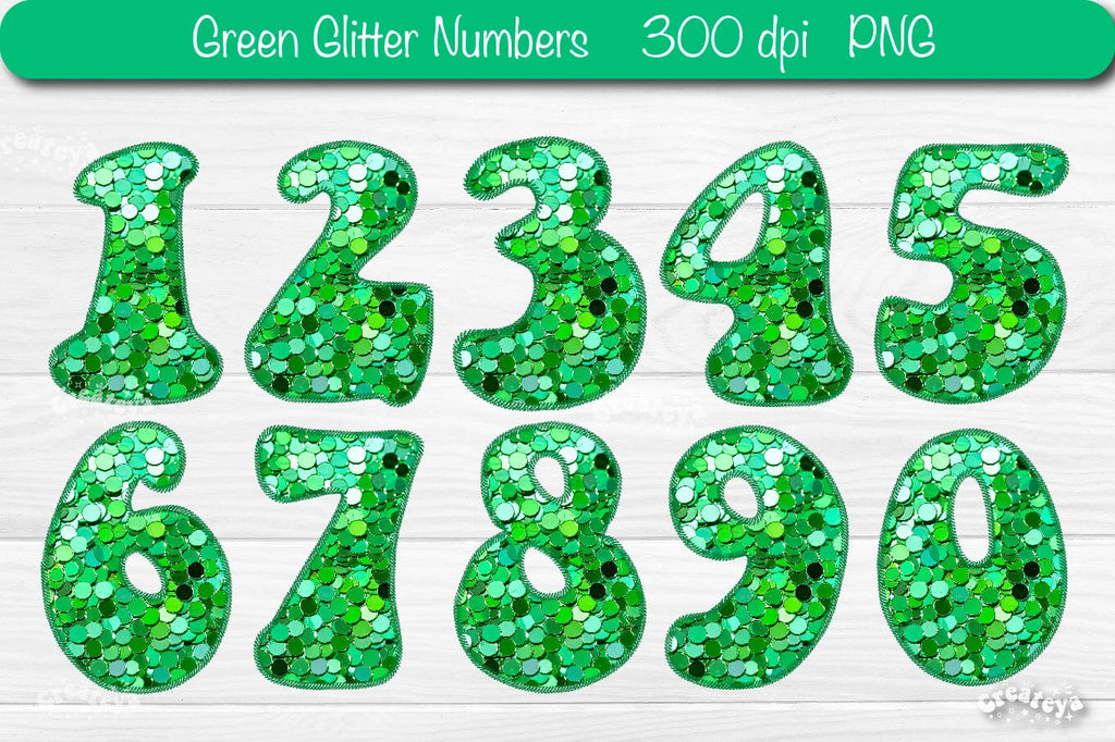 Green Numbers PNG St Patrick’s day Numbers Glitter Embroidery Sequins ...