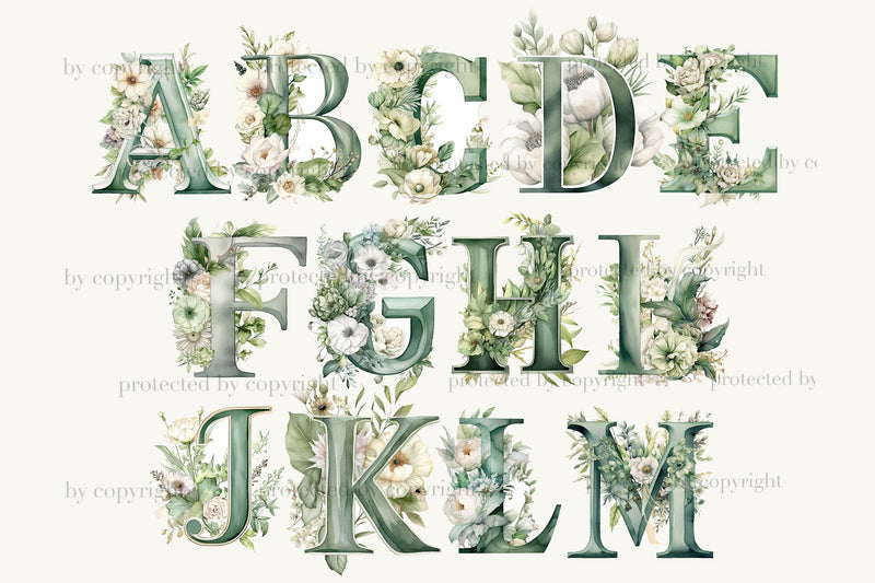 Greenery Alphabet | Lettering Clipart Bundle - So Fontsy
