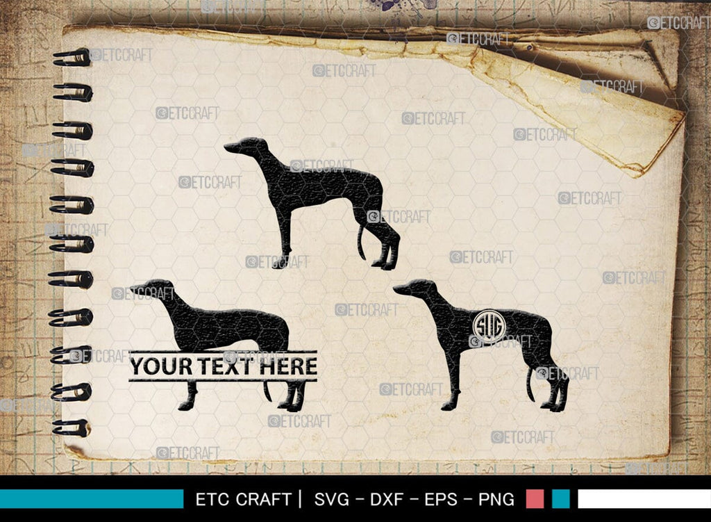 Greyhound Dog Monogram, Greyhound Dog Silhouette, Greyhound Svg, Dog ...