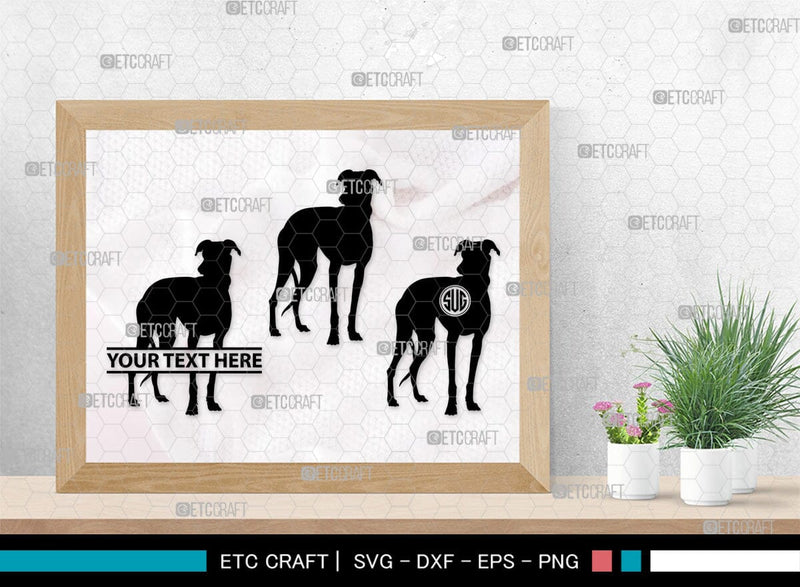 Greyhound Dog Monogram, Greyhound Dog Silhouette, Greyhound Svg, Dog ...