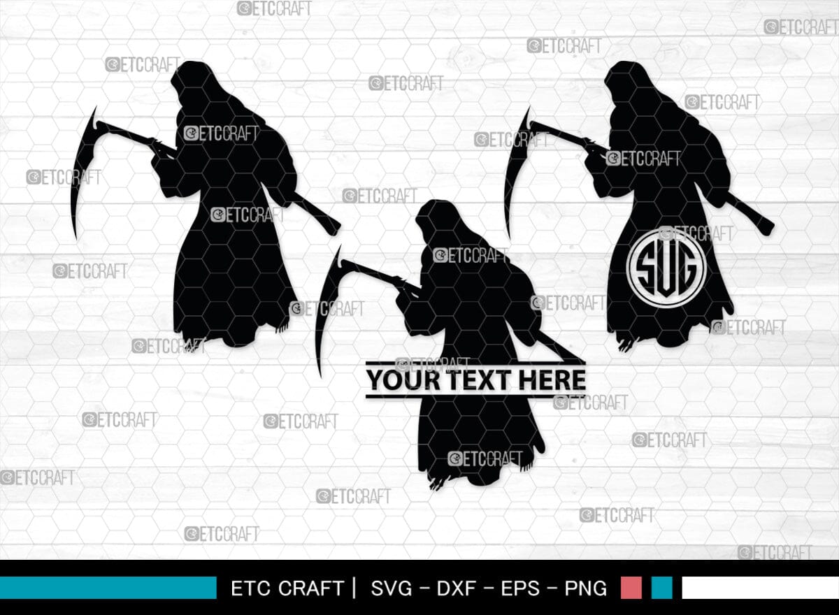 Grim Reaper Monogram, Grim Reaper Silhouette, Grim Reaper SVG, Death S ...