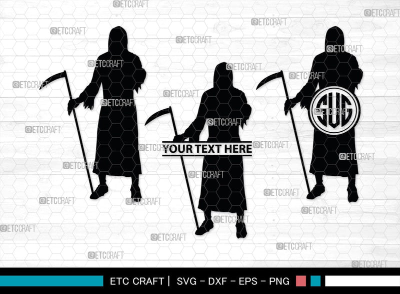 Grim Reaper Monogram, Grim Reaper Silhouette, Grim Reaper SVG, Death ...