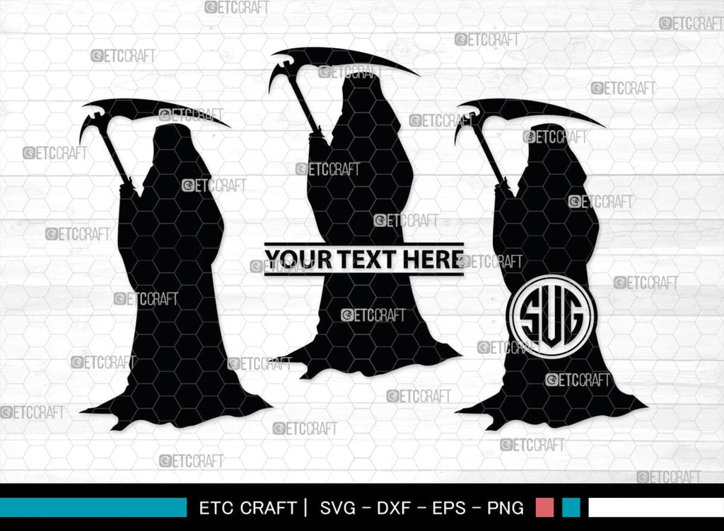 Grim Reaper Monogram, Grim Reaper Silhouette, Grim Reaper SVG, Death ...