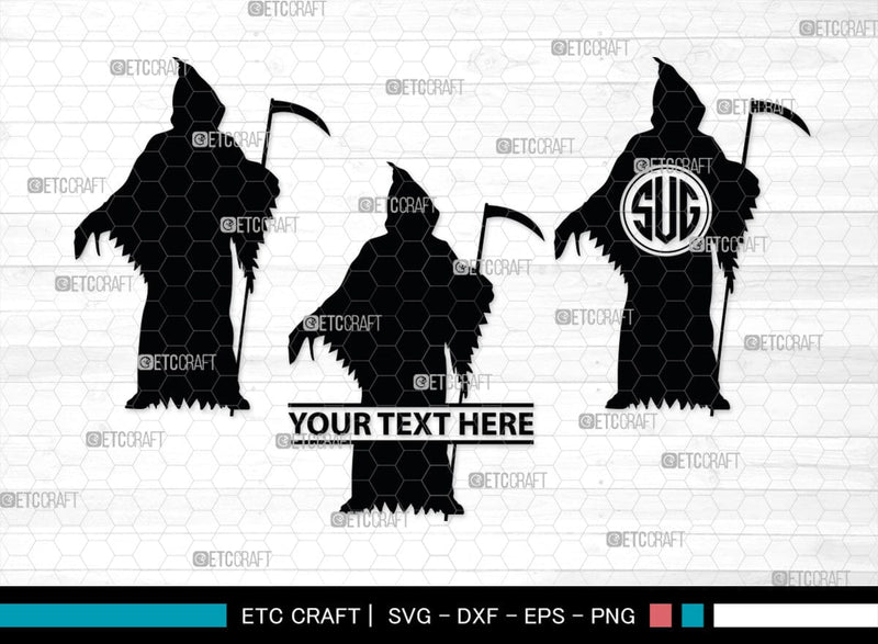 Grim Reaper Monogram, Grim Reaper Silhouette, Grim Reaper SVG, Death ...