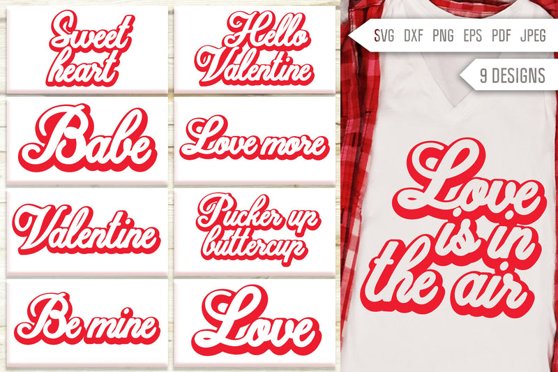 Groovy Valentine's Day Svg Bundle in Retro Font. Valentine's Day Quotes ...