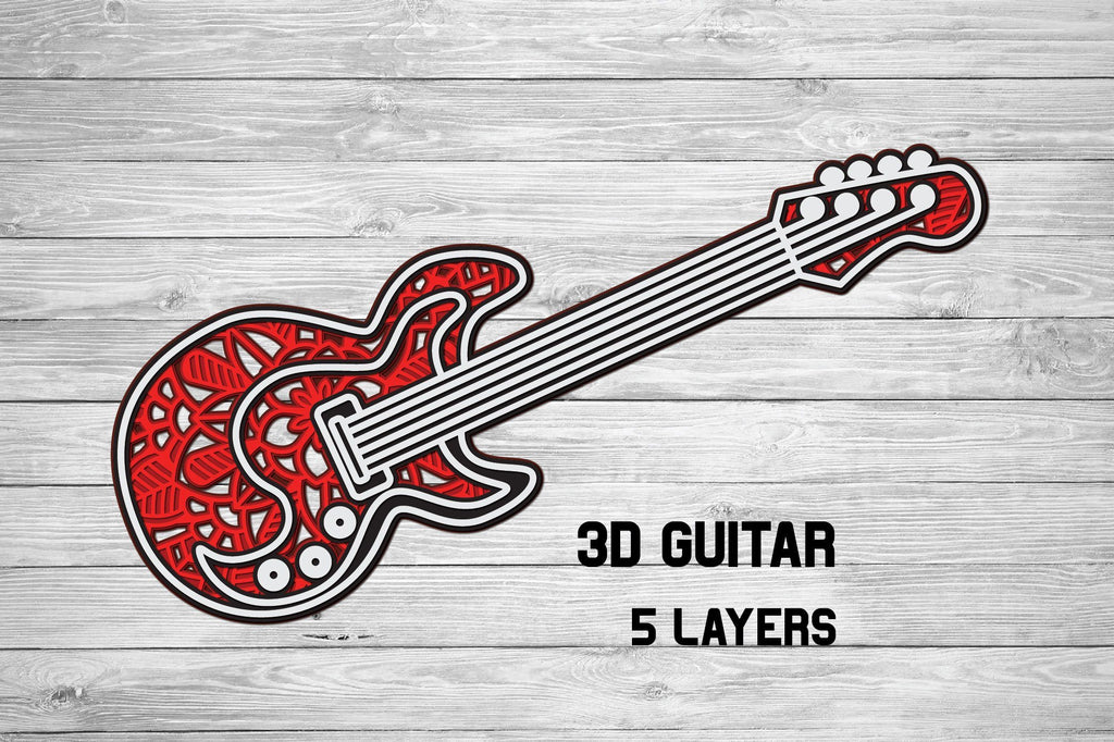 Guitar SVG, 3D Layered Rock Guitar, Multi Layer Cut File. - So Fontsy