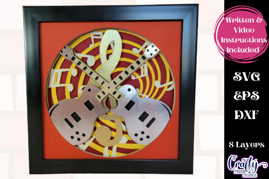 Guitar Svg Shadow Box, 3D Layered Music Notes, Treble Clef - So Fontsy