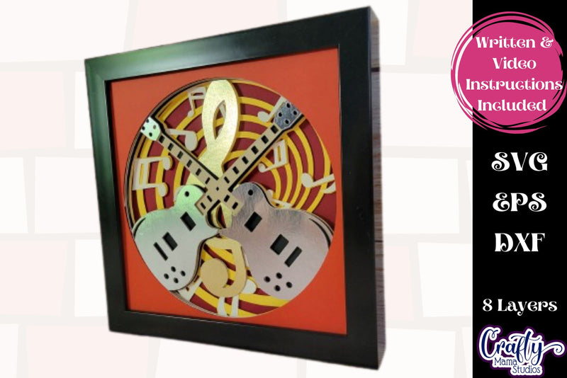 Guitar Svg Shadow Box, 3D Layered Music Notes, Treble Clef - So Fontsy
