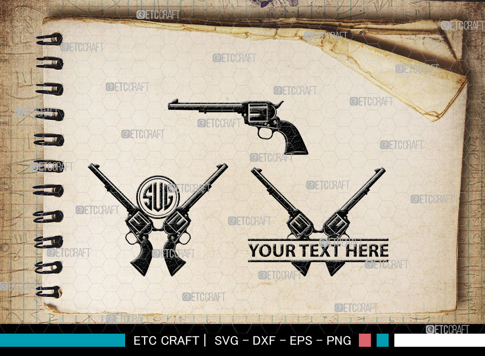 Gun Monogram, Revolver Silhouette, Gun SVG, Gun Silhouettes, Pistol Svg ...