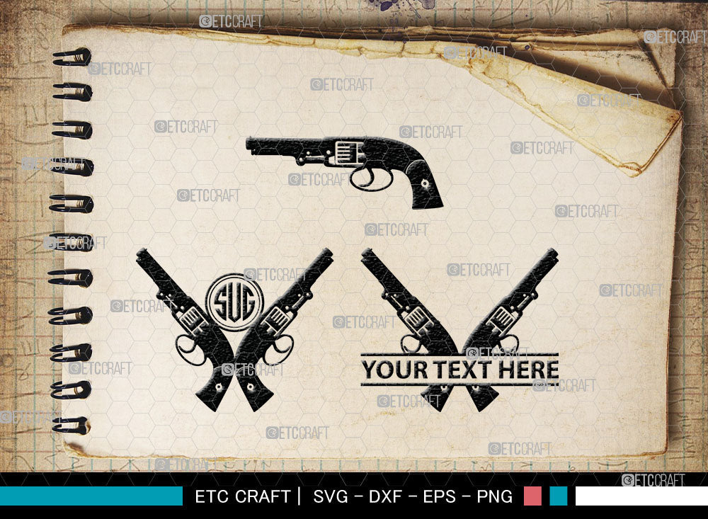 Gun Monogram, Revolver Silhouette, Gun SVG, Gun Silhouettes, Pistol Sv ...