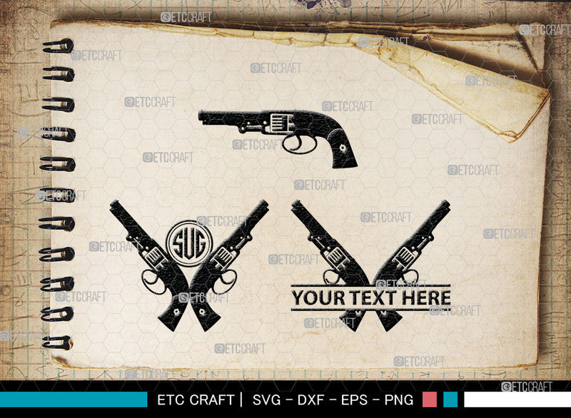 Gun Monogram, Revolver Silhouette, Gun SVG, Gun Silhouettes, Pistol Sv ...