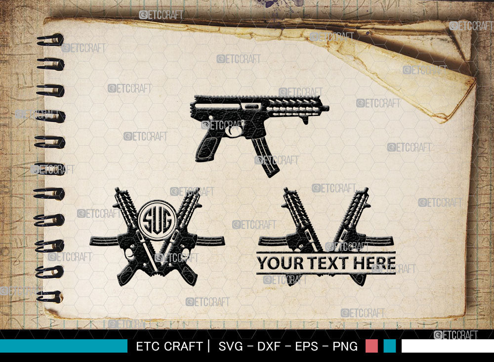 Gun Monogram, Revolver Silhouette, Gun SVG, Gun Silhouettes, Pistol Svg ...