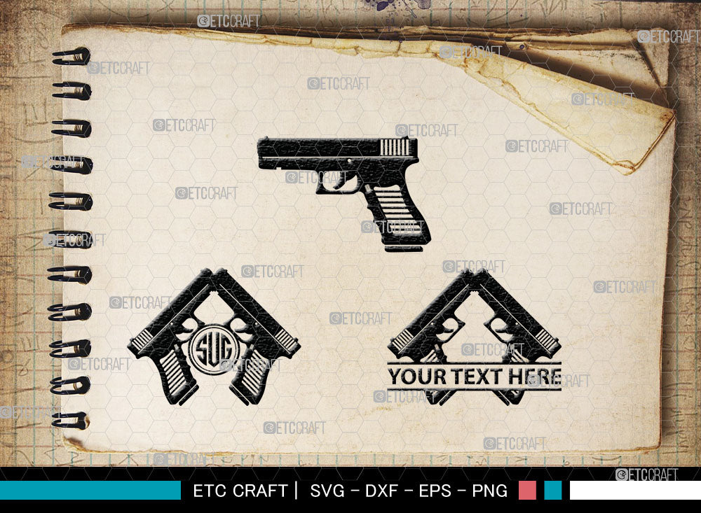 Gun Monogram, Revolver Silhouette, Gun SVG, Gun Silhouettes, Pistol Svg ...