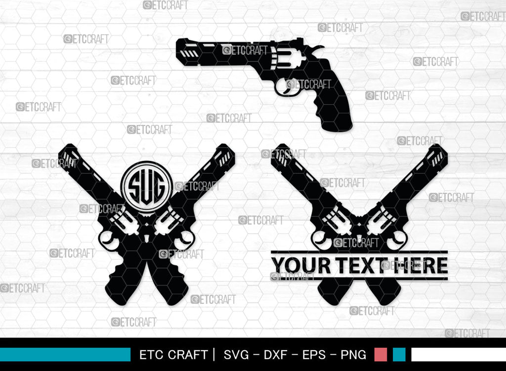 Gun Monogram, Revolver Silhouette, Gun SVG, Gun Silhouettes, Pistol Svg ...