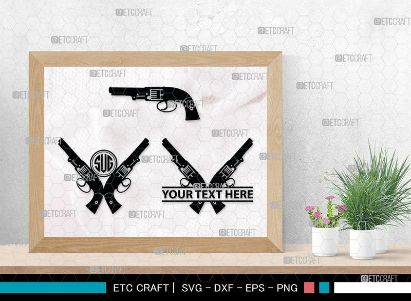 Gun Monogram, Revolver Silhouette, Gun SVG, Gun Silhouettes, Pistol Sv ...