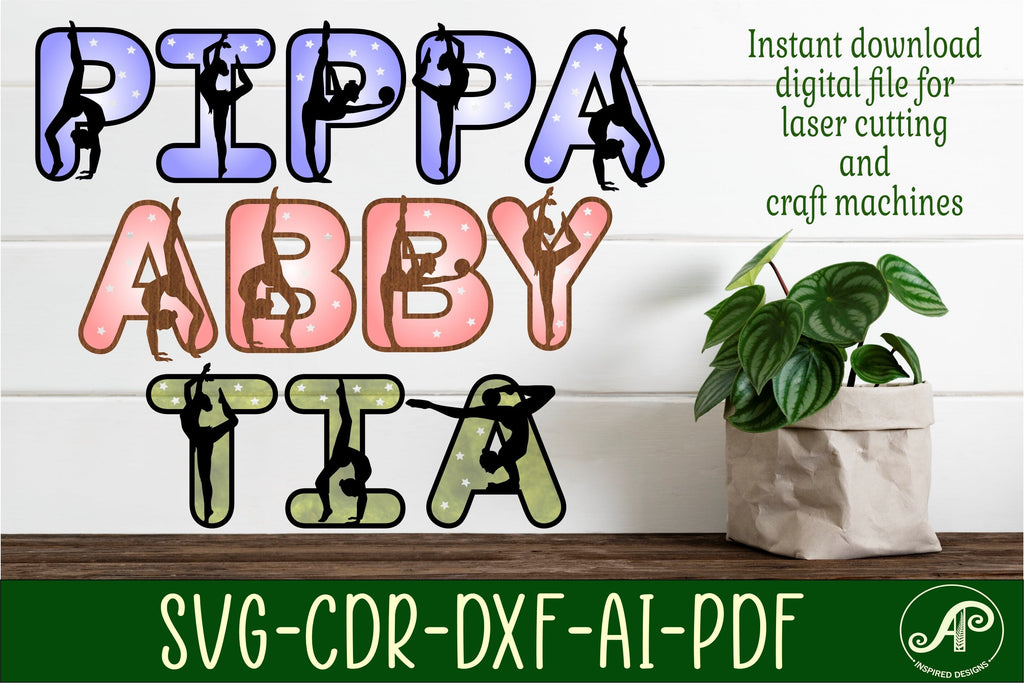 Gymnast female silhouette letters alphabet set. 49 letters - So Fontsy