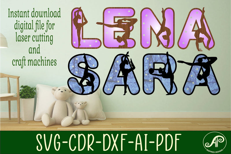 Gymnast female silhouette letters alphabet set. 49 letters - So Fontsy