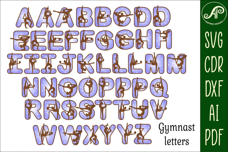 Gymnast female silhouette letters alphabet set. 49 letters - So Fontsy