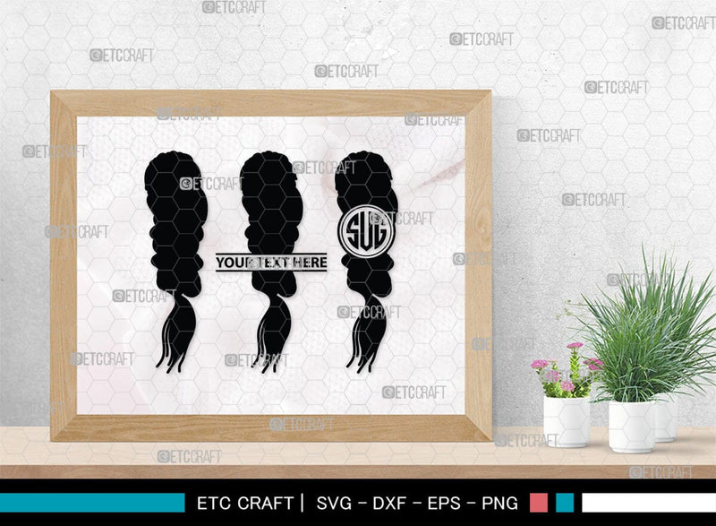 Hair Braided Monogram, Hair Braided Silhouette, Hair Braided SVG ...
