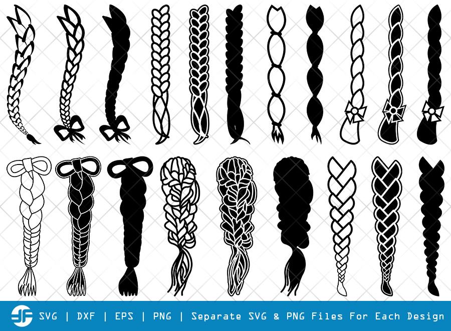 Hair Braided SVG Cut Files | Braided Hair Silhouette Bundle - So Fontsy