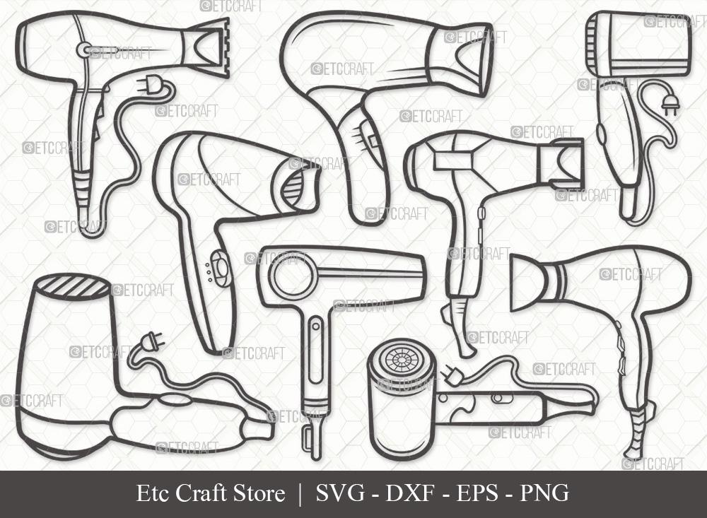Hair Dryer Outline SVG Cut File | Blow Dryer Svg | Barber Tools Svg ...