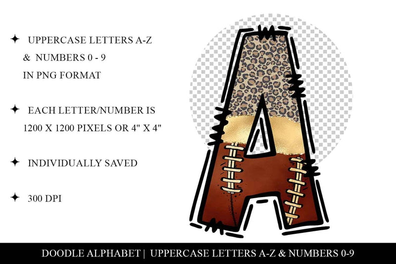 Half Leopard Football Doodle Letters - Hand Drawn Alpha Set - So Fontsy