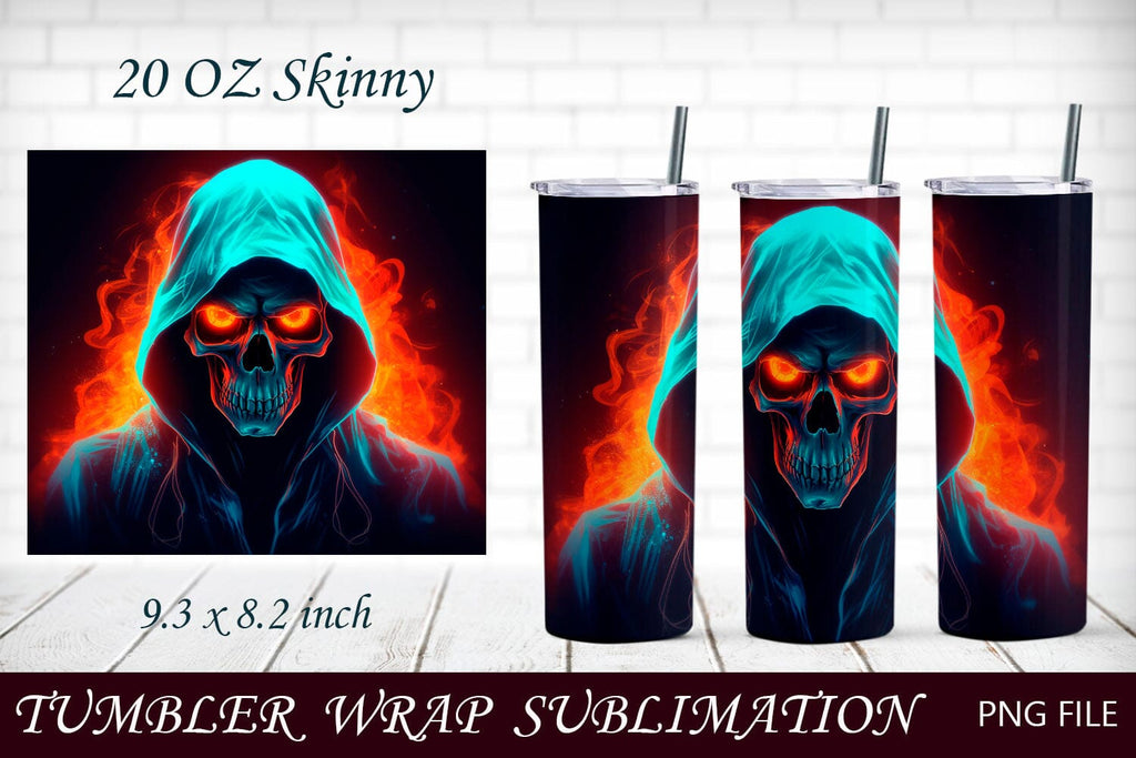 Halloween 20 oz tumbler wrap, Neon grim reaper sublimation - So Fontsy