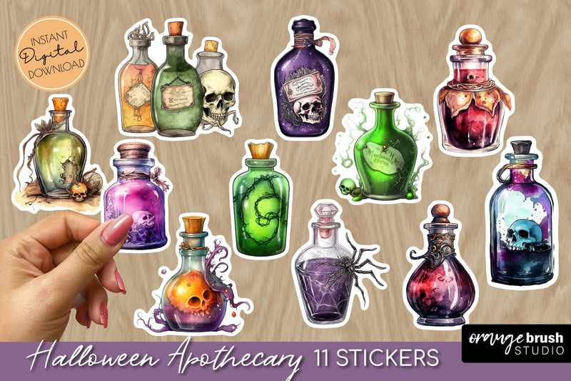 Halloween Apothecary Stickers - Witch Magic Potion Bottles - So Fontsy