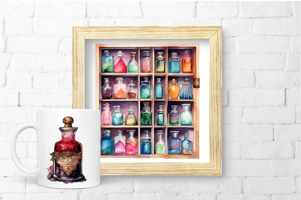 Halloween Apothecary Watercolor Clipart, Magic Potion Bottle - So Fontsy