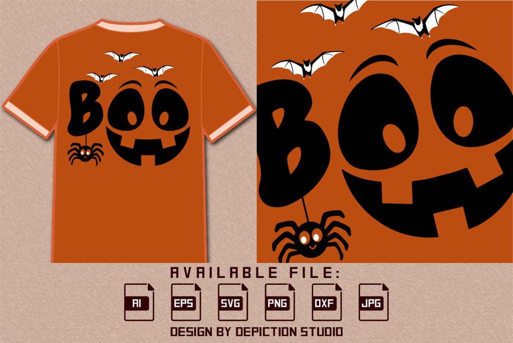 Halloween Boo Pumpkin Face T-Shirt, Halloween Bats, Spider Shirt ...