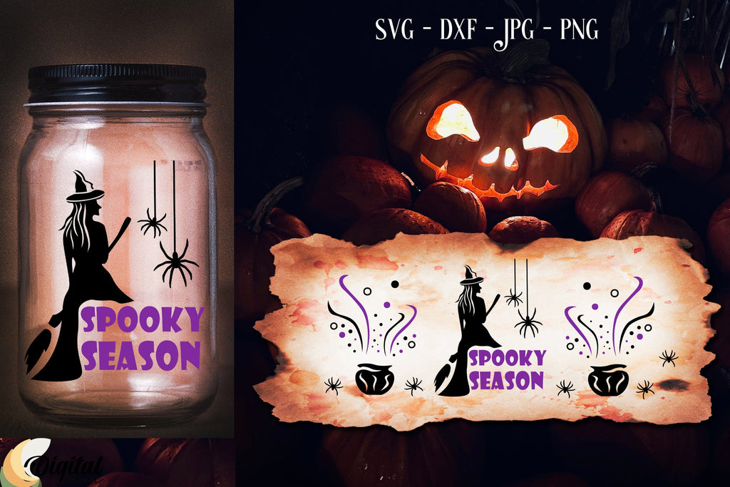 Halloween Can Glass SVG Decor. Halloween Witch SVG. - So Fontsy